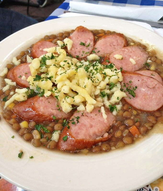 Lentil soup with sausage medallions isn't just a meal, it's a warm hug in a bowl. Comfort food that speaks the international language of "mmmmm."