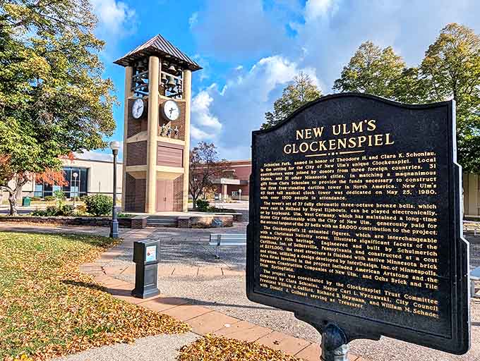 New Ulm's Glockenspiel chimes out German melodies several times daily, delighting visitors with its mechanical dancers and musical precision.