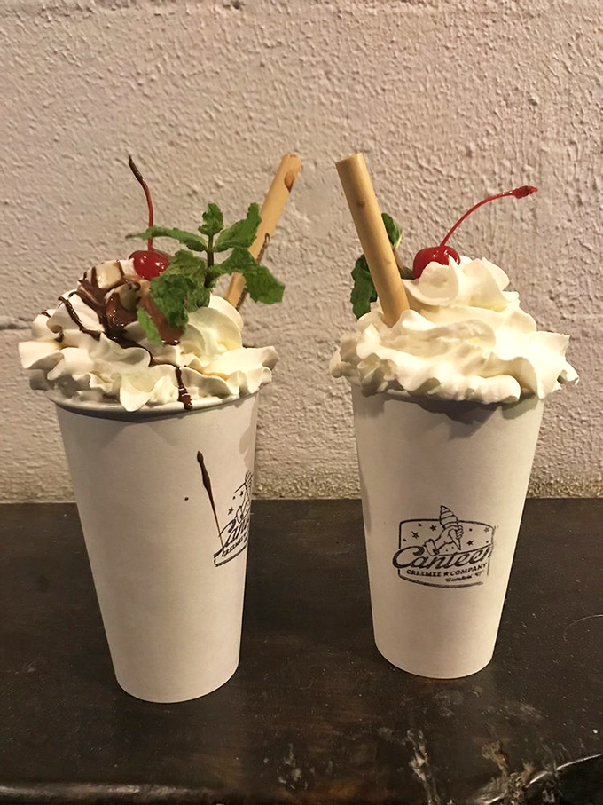Whipped cream mountains, cherries, and chocolate drizzle transform these shakes into dessert skyscrapers that are as photogenic as they are delicious.