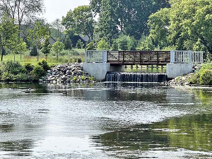 This charming bridge does double duty &ndash; connecting pathways while demonstrating water management principles in the most beautiful way possible.