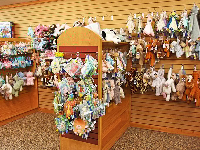 The stuffed animal section – where children's eyes widen and parents' wallets surrender to the irresistible charm of plush companions.