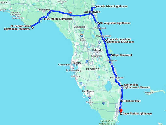 10. the lighthouse road trip on the florida coast that's dreamily beautiful map