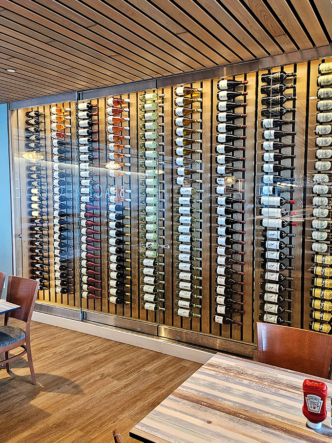 That wine display isn't just storage &ndash; it's a monument to the art of fermented grapes, with options for every palate and plate.