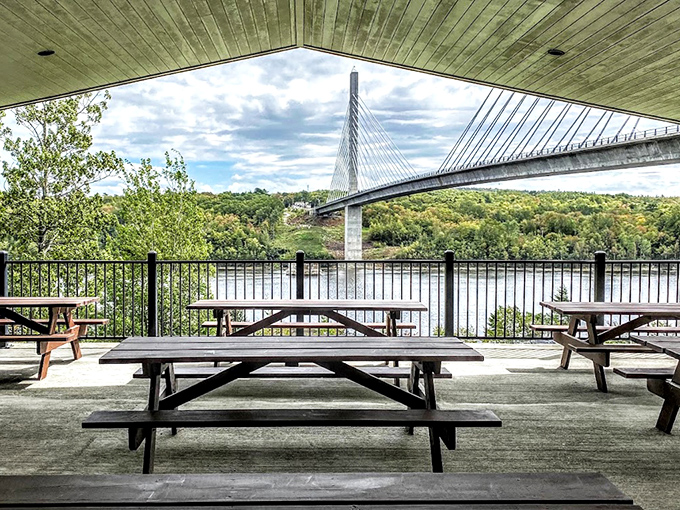 From the observatory's sheltered viewing area, picnic tables invite visitors to linger and soak in panoramic views that stretch for miles.