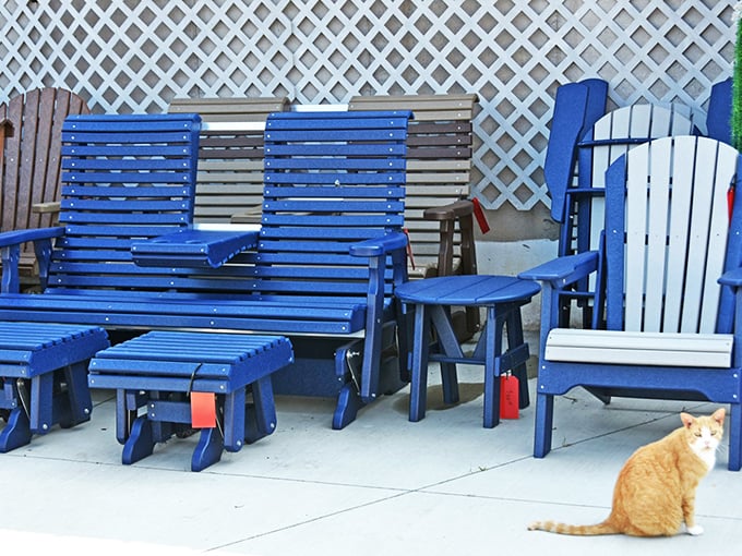 Adirondack chairs in eye-catching blue invite conversations that could last until sunset – or until Wisconsin's mosquitoes arrive.