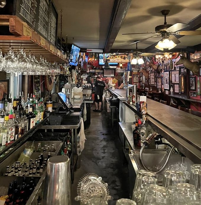 Behind every great seafood joint is a bar like this&mdash;narrow, efficient, and stocked with everything needed to wash down the day's catch.