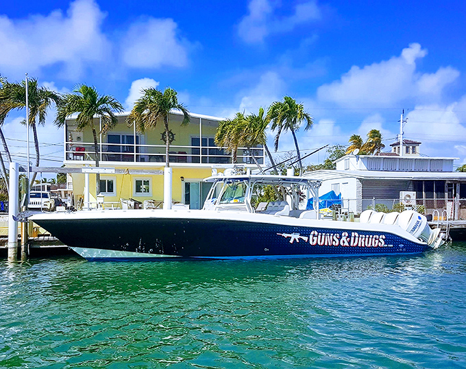 Even the boats in Islamorada have personality &ndash; this one making no secret of what Florida Keys living is all about.