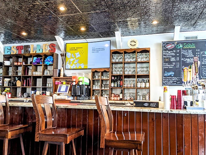 Counter seating: Where the magic happens! The bar area combines rustic charm with modern efficiency, like a lumberjack who went to business school.