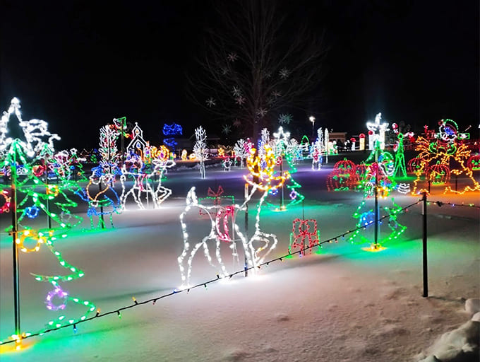 Christmas light displays blanket the farm in thousands of bulbs, creating scenes that make even Scrooge consider revising his opinions about holiday cheer.