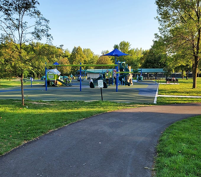 Manthey Park's modern playground equipment provides the perfect excuse for adults to act like kids again &ndash; "I'm just watching the children!"