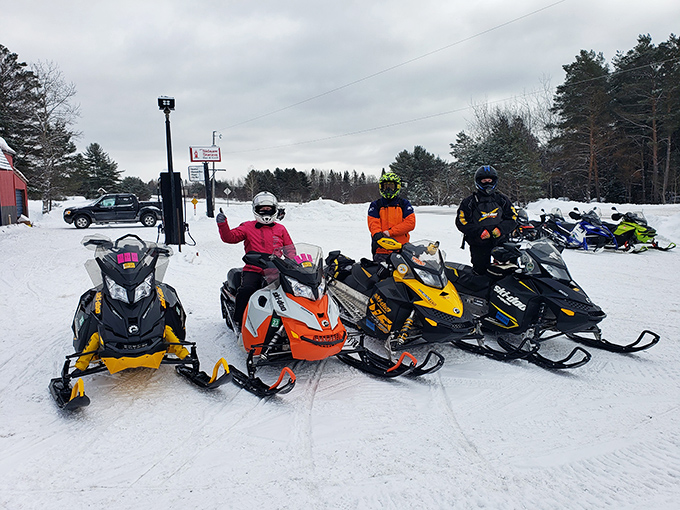 Winter transforms Sidnaw Station into snowmobile central, where riders fuel up both their machines and themselves before hitting the trails.