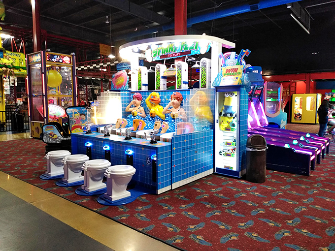 Stinky Feet arcade game: Whimsical games designed to extract quarters from parents' pockets while delivering the satisfying dopamine hit of flashing lights and victory sounds.