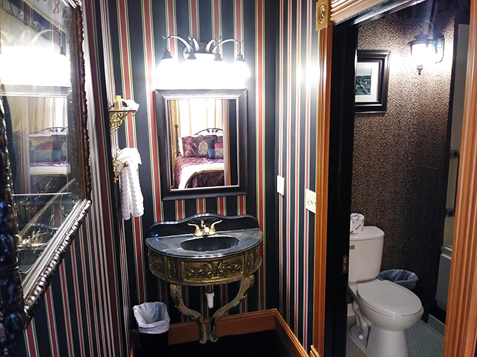Even the bathroom maintains Victorian elegance, because if you're going to encounter a ghost, you might as well look good.