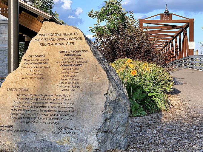 The dedication plaque honors those who saw potential where others saw only an aging structure destined for demolition.
