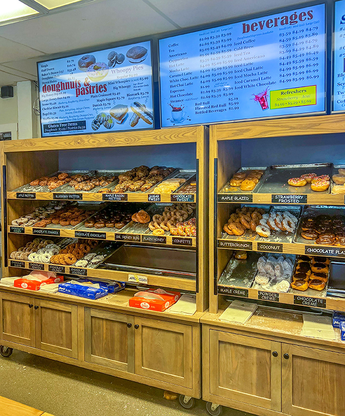 The display case of dreams, where each shelf holds a different path to breakfast bliss. Choose wisely, or just try them all.