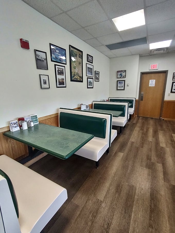 Classic diner booths line the wall, each one having hosted countless conversations, first dates, and regulars catching up on local gossip. 