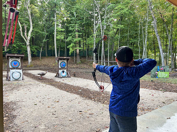Taking aim at the archery range requires the kind of focus that makes you forget about checking your phone notifications.