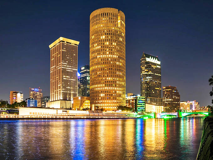 Downtown Tampa dresses up after dark, its illuminated towers creating a backdrop worthy of any "I'm having an amazing time" vacation photo.