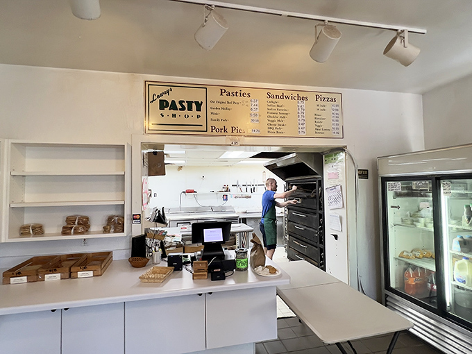 The ordering counter reveals the kitchen beyond &ndash; where pasty magic happens daily in full view of hungry customers.