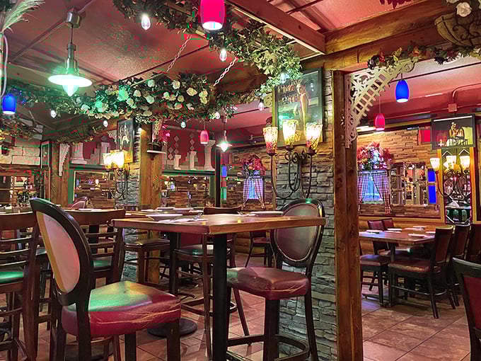 Wooden beams, twinkling lights, and cozy tables create the perfect setting for making memories over marinara.