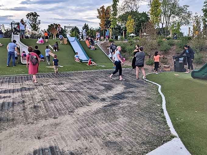 The playground comes alive with laughter and movement as families discover that the best entertainment doesn't require batteries or screens.