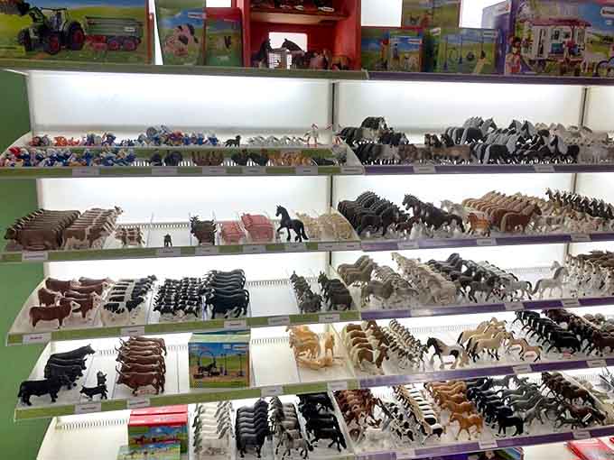 Meticulously arranged animal figurines stand in formation, waiting for imaginative young hands to bring their miniature world to life.