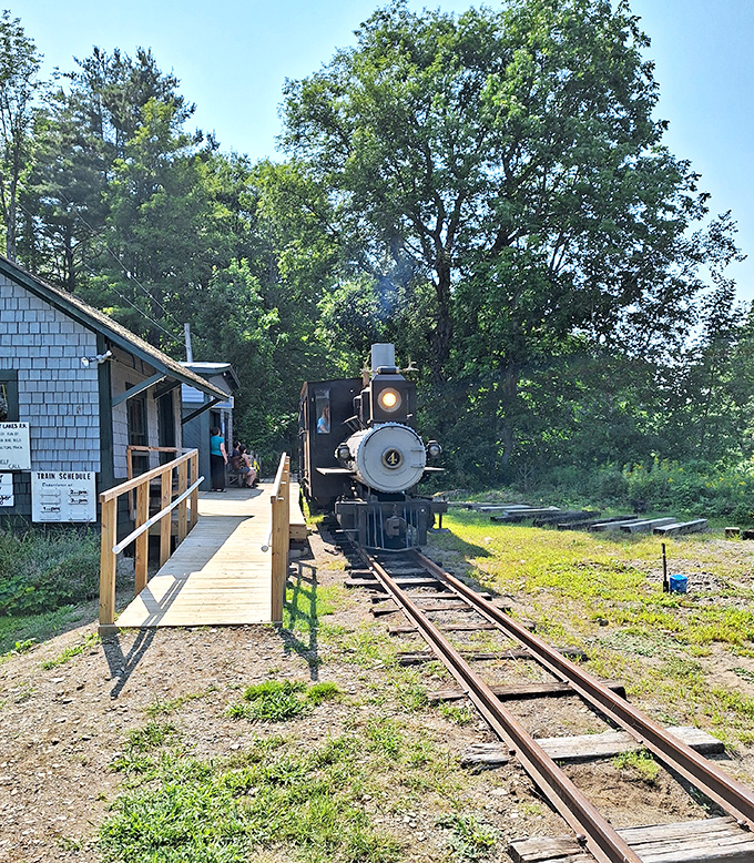 The Maplewood station appears like a mirage from another century, the approaching train a living connection to Maine's logging and transportation heritage.