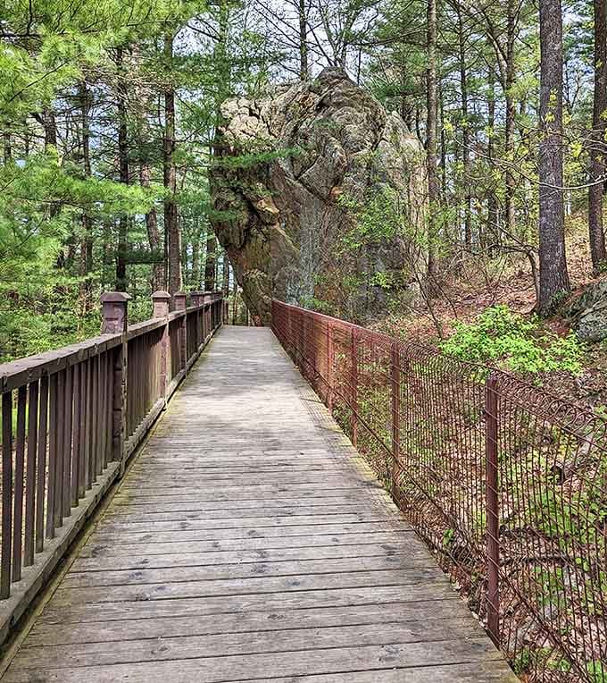 This winding boardwalk leads adventurers past massive rock formations, nature's sculptures that have stood sentinel for millennia.