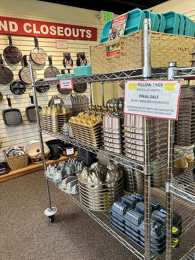 Treasure hunters alert! The clearance section offers discontinued designs and seconds, where baking bargains await the patient shopper.