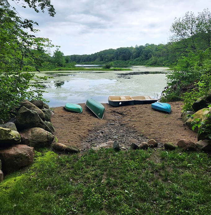The lakeside offers simple pleasures &ndash; canoes waiting patiently for explorers ready to paddle Minnesota's serene waters.
