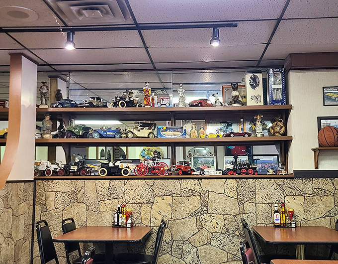 Those model cars aren't random decorations &ndash; they're conversation starters waiting to happen between bites of perfectly cooked steak.