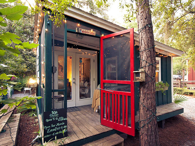Wonderlin Cat Store: Behind that inviting red screen door lies a treasure trove of local artistry and coastal-inspired finds.