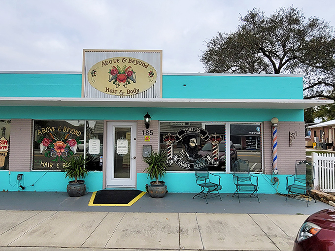 Teal dreams and vintage charm &ndash; Above & Beyond's colorful storefront adds another splash of personality to Lake Placid's vibrant streetscape.