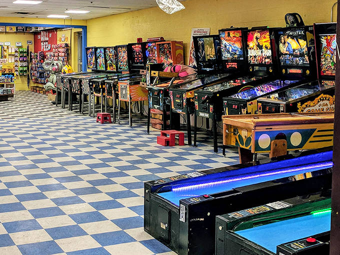 The arcade area proves that pinball and sugar rushes are still a perfect pairing, decades after your parents first discovered this timeless combination.