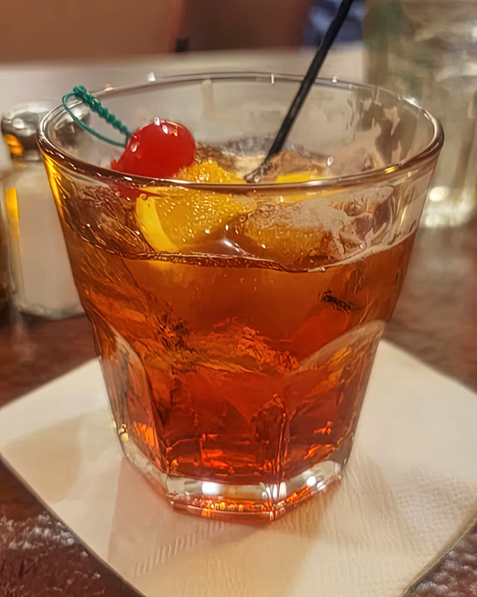 The brandy old fashioned &ndash; amber-colored with muddled fruit that's been marinating at the bottom, developing a relationship that translates into pure flavor.