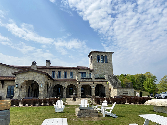 Mediterranean meets Midwest in this stunning winery complex, where every architectural detail transports visitors to distant wine regions while celebrating Michigan's unique character.