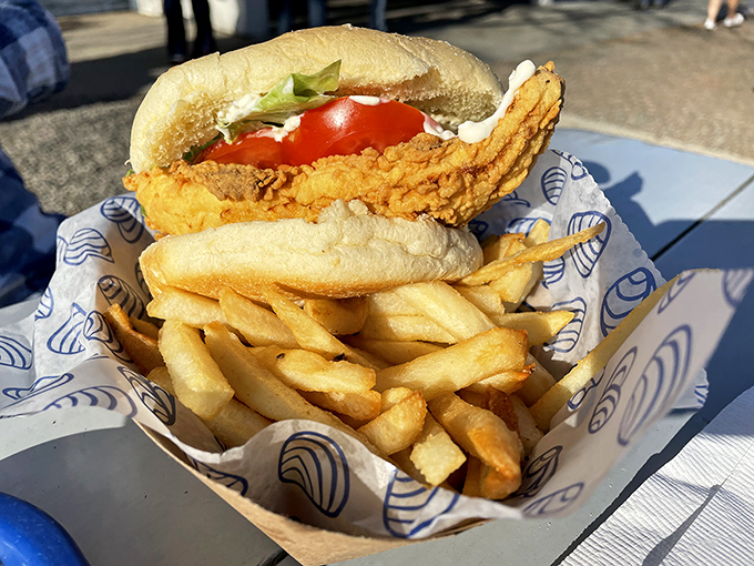 A feast fit for Neptune himself &ndash; lobster rolls flanked by golden fries and crispy clam strips.