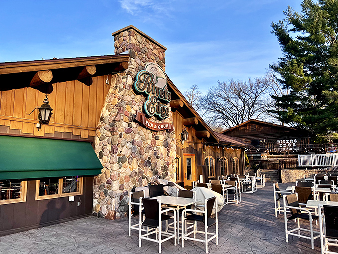 The outdoor patio offers riverside dining during warmer months, where the only things watching you eat are occasional passing boaters and envious seagulls.