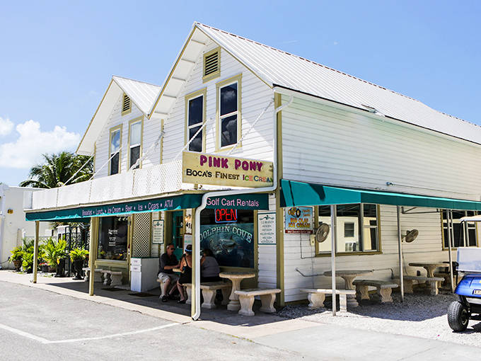 The Pink Pony's cheerful facade promises sweet treats and island memories, a landmark that has delighted generations of visitors and locals alike.