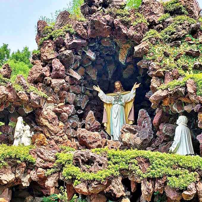This tranquil grotto scene captures the essence of the gardens &ndash; peaceful, reverent, and somehow timeless against the Wisconsin landscape.