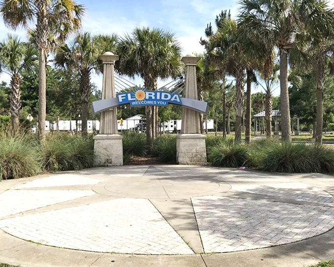 That circular paved plaza isn't just decorative&mdash;it's designed for the ceremonial dance of "We've Finally Arrived in Florida!"