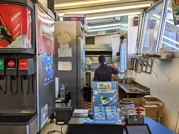 Behind the counter where the magic happens &ndash; Mac's efficient kitchen space turns out plate after plate of golden-fried perfection.