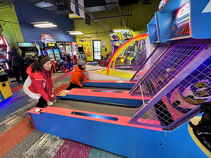 The arcade's flashing lights and colorful games provide the perfect post-swim activity when fingers have sufficiently de-pruned and energy somehow still remains.