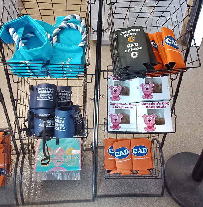 Merchandise that lets the donut obsession continue long after the last bite. Dog toys prove even pets aren't immune to Congdon's charm.