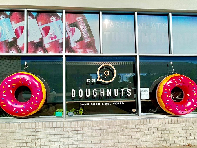 Giant inflatable doughnuts announce this location with the subtlety of a marching band, and honestly, we're here for it.