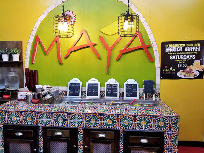 The colorful salsa bar offers fresh-made options ranging from mild pico de gallo to salsas that might have you questioning your life choices.