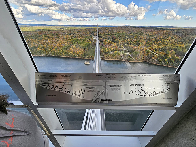 From this unique vantage point, visitors can trace the Penobscot River's path through Maine's lush forests toward the distant Atlantic.