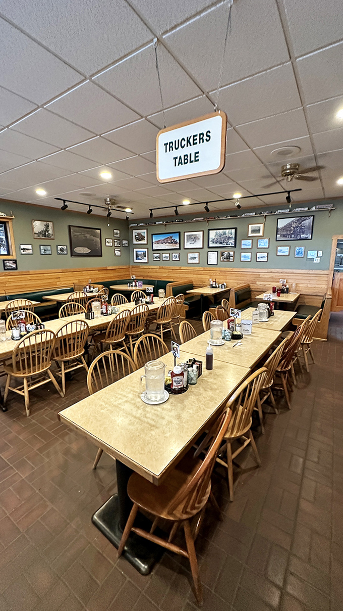The famous "Truckers Table" &ndash; where road warriors gather to swap stories and fuel up before hitting the highway again.