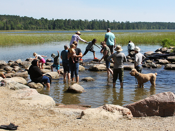 Families gather at the headwaters, creating memories as they wade across the infant Mississippi – a rite of passage for generations.