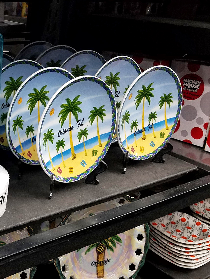Beach-themed decorative plates capture Florida's palm tree paradise in ceramic form – vacation memories that double as wall art.